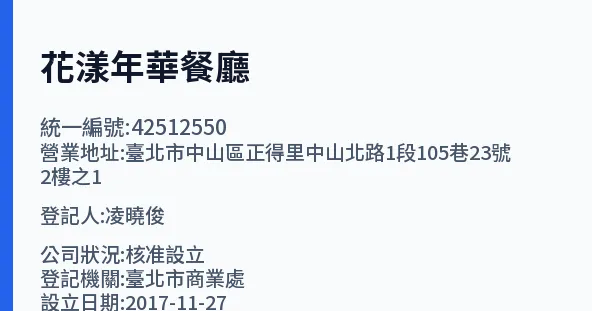 花漾年華餐廳的照片-統編 42512550(臺北市) 公司登記資料與營業項目詳細圖表