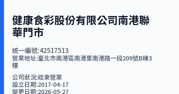 健康食彩股份有限公司南港聯華門市的照片-統編 42517513(臺北市) 公司登記資料與營業項目詳細圖表