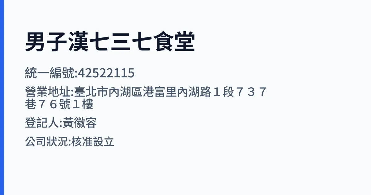 男子漢七三七食堂 - 統編 42522115(臺北市) 公司登記資料與營業項目詳細圖表