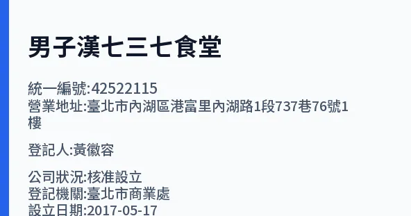 男子漢七三七食堂的照片-統編 42522115(臺北市) 公司登記資料與營業項目詳細圖表