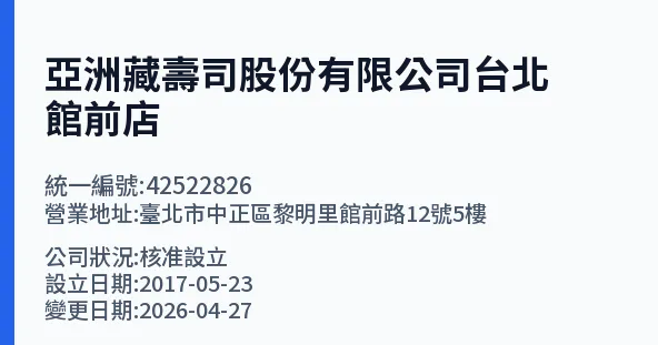 亞洲藏壽司股份有限公司台北館前店的照片-統編 42522826(臺北市) 公司登記資料與營業項目詳細圖表