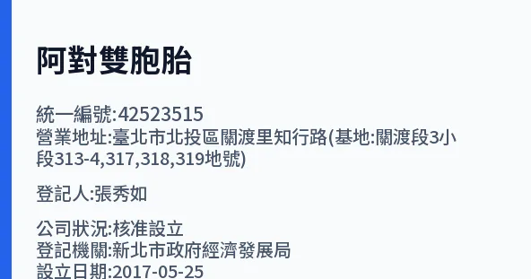 阿對雙胞胎的照片-統編 42523515(臺北市) 公司登記資料與營業項目詳細圖表