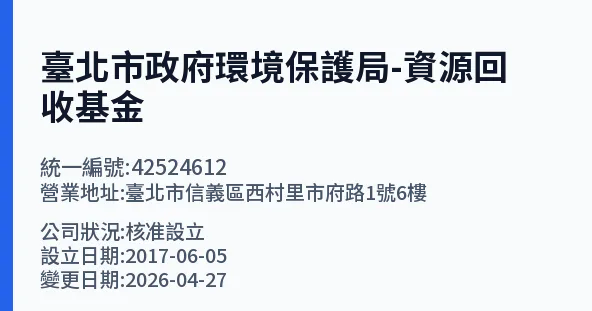 臺北市政府環境保護局-資源回收基金的照片-統編 42524612(臺北市) 公司登記資料與營業項目詳細圖表