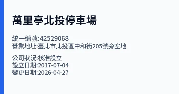 萬里亭北投停車場的照片-統編 42529068(臺北市) 公司登記資料與營業項目詳細圖表