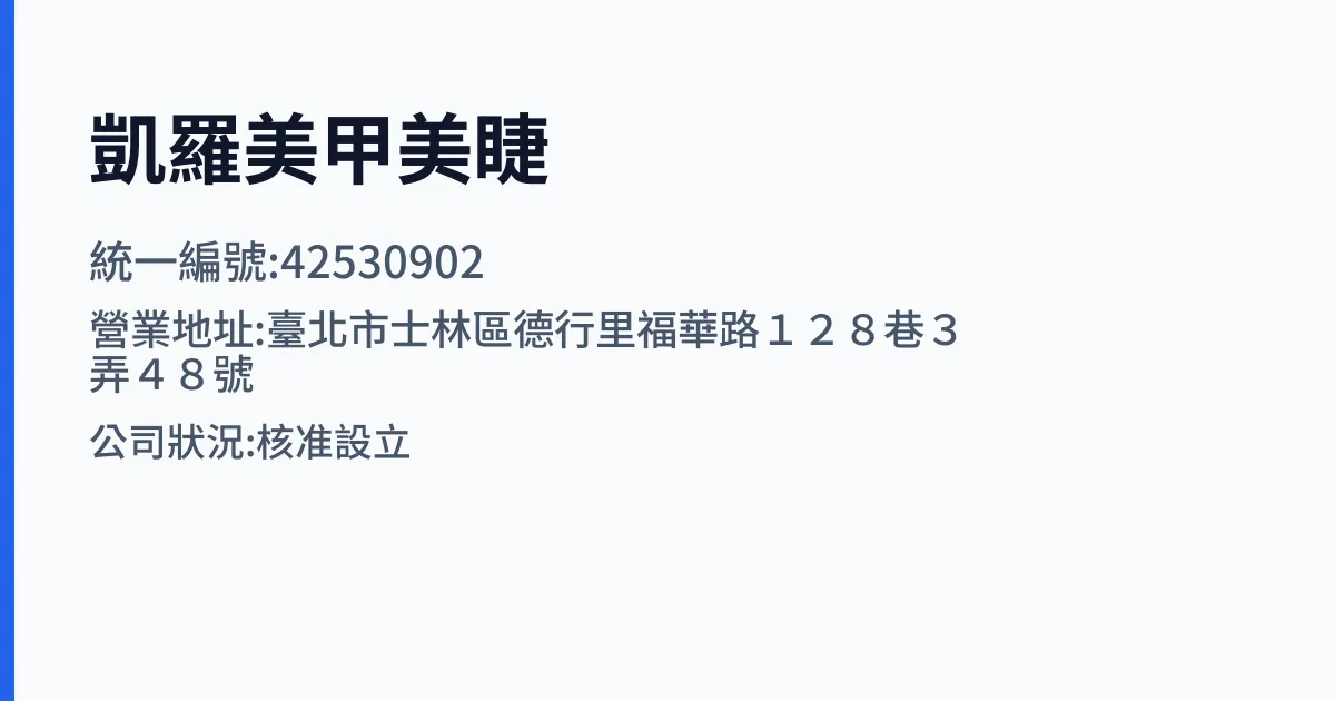 凱羅美甲美睫 - 統編 42530902(臺北市) 公司登記資料與營業項目詳細圖表
