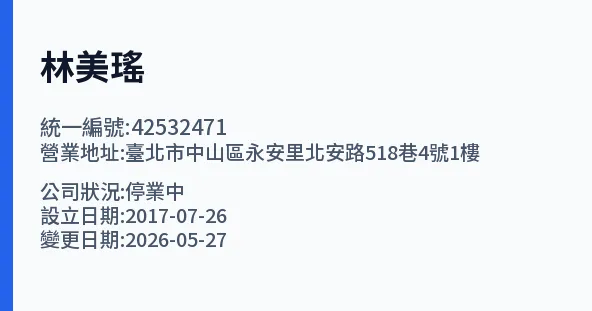 林美瑤的照片-統編 42532471(臺北市) 公司登記資料與營業項目詳細圖表