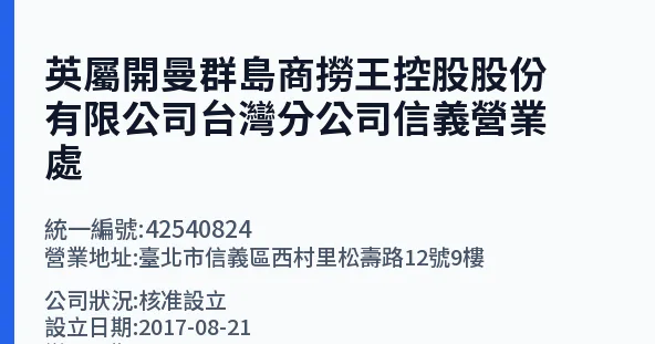 英屬開曼群島商撈王控股股份有限公司台灣分公司信義營業處的照片-統編 42540824(臺北市) 公司登記資料與營業項目詳細圖表