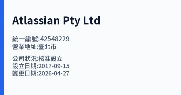 Atlassian Pty Ltd的照片-統編 42548229(臺北市) 公司登記資料與營業項目詳細圖表