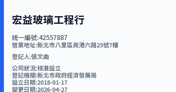 宏益玻璃工程行的照片-統編 42557887(新北市) 公司登記資料與營業項目詳細圖表