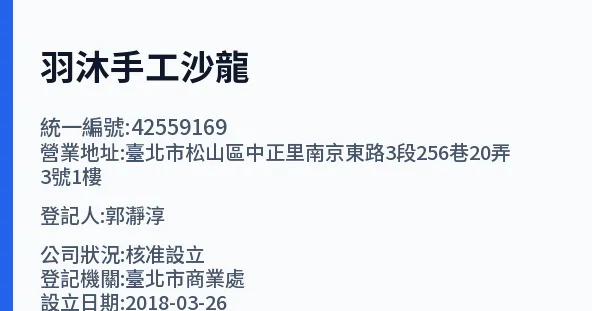 羽沐手工沙龍的照片-統編 42559169(臺北市) 公司登記資料與營業項目詳細圖表
