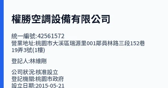 權勝空調設備有限公司的照片-統編 42561572(桃園市) 公司登記資料與營業項目詳細圖表