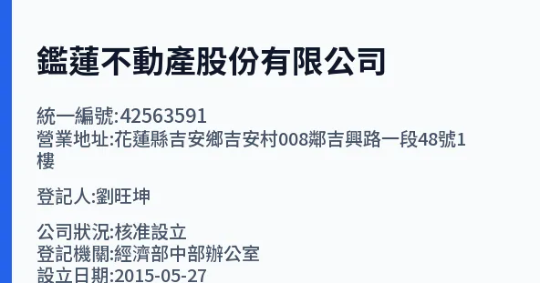 鑑蓮不動產股份有限公司的照片-統編 42563591(花蓮縣) 公司登記資料與營業項目詳細圖表