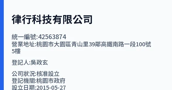 律行科技有限公司的照片-統編 42563874(桃園市) 公司登記資料與營業項目詳細圖表