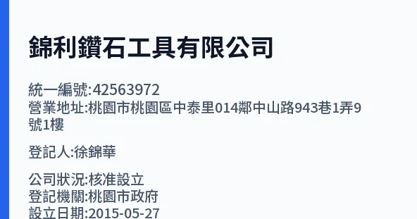 錦利鑽石工具有限公司的照片-統編 42563972(桃園市) 公司登記資料與營業項目詳細圖表