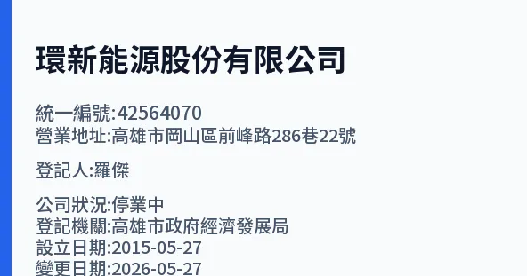 環新能源股份有限公司的照片-統編 42564070(高雄市) 公司登記資料與營業項目詳細圖表