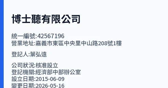博士聽有限公司的照片-統編 42567196(嘉義市) 公司登記資料與營業項目詳細圖表