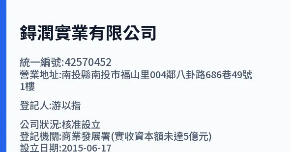 鍀潤實業有限公司的照片-統編 42570452(南投縣) 公司登記資料與營業項目詳細圖表