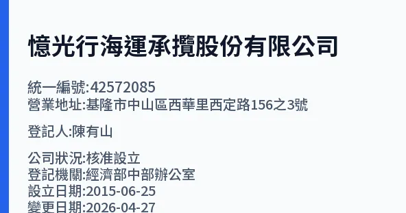 憶光行海運承攬股份有限公司的照片-統編 42572085(基隆市) 公司登記資料與營業項目詳細圖表