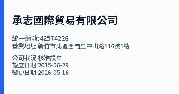 承志國際貿易有限公司的照片-統編 42574226(新竹市) 公司登記資料與營業項目詳細圖表