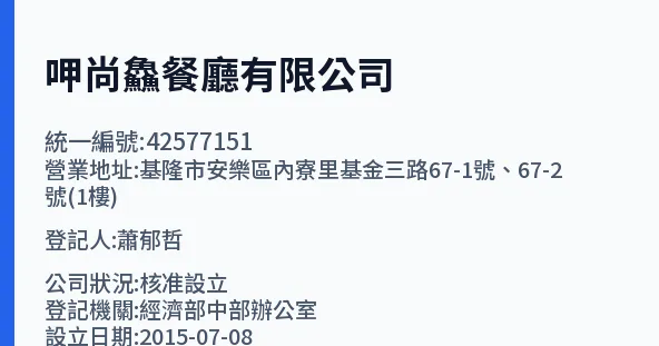呷尚鱻餐廳有限公司的照片-統編 42577151(基隆市) 公司登記資料與營業項目詳細圖表