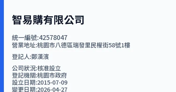 智易購有限公司的照片-統編 42578047(桃園市) 公司登記資料與營業項目詳細圖表