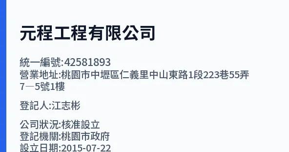 元程工程有限公司的照片-統編 42581893(桃園市) 公司登記資料與營業項目詳細圖表