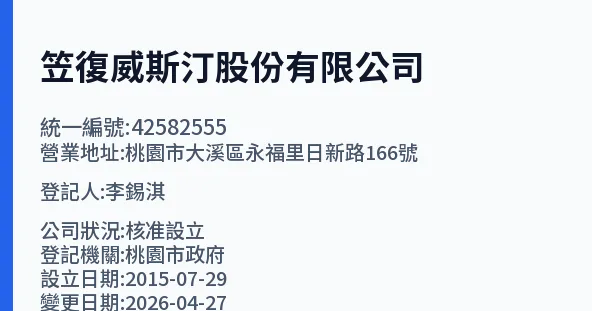 笠復威斯汀股份有限公司的照片-統編 42582555(桃園市) 公司登記資料與營業項目詳細圖表