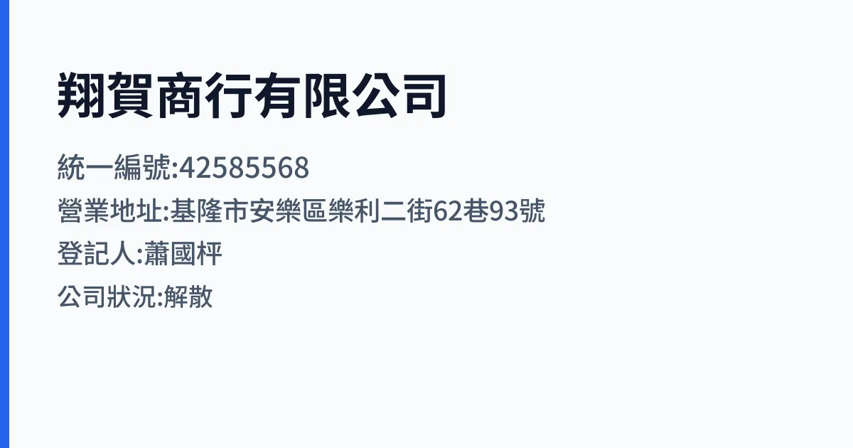 翔賀商行有限公司 - 統編 42585568(基隆市) 公司登記資料與營業項目詳細圖表