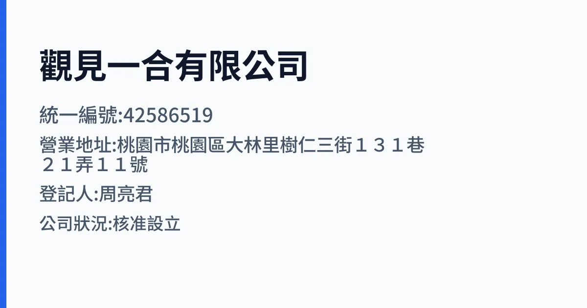 觀見一合有限公司 - 統編 42586519（桃園市） 公司登記資料與營業項目詳細圖表