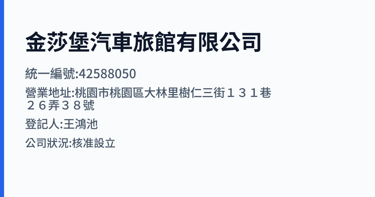 金莎堡汽車旅館有限公司 - 統編 42588050(桃園市) 公司登記資料與營業項目詳細圖表