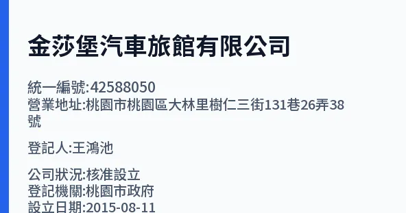 金莎堡汽車旅館有限公司的照片-統編 42588050(桃園市) 公司登記資料與營業項目詳細圖表