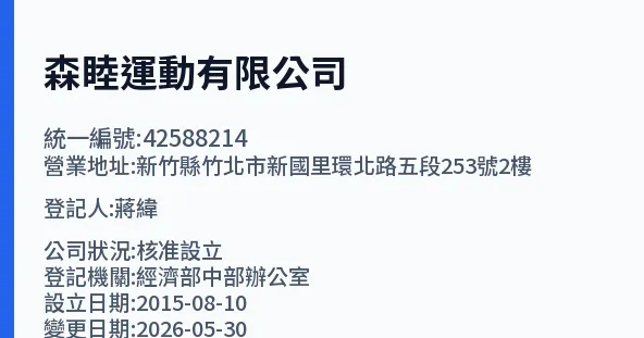 森睦運動有限公司的照片-統編 42588214(新竹縣) 公司登記資料與營業項目詳細圖表