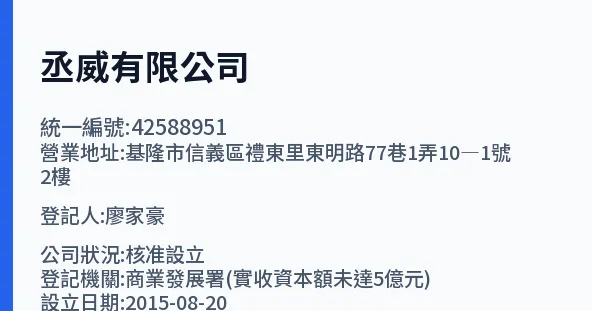 丞威有限公司的照片-統編 42588951(基隆市) 公司登記資料與營業項目詳細圖表