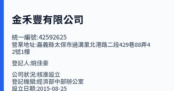 金禾豐有限公司的照片-統編 42592625(嘉義縣) 公司登記資料與營業項目詳細圖表