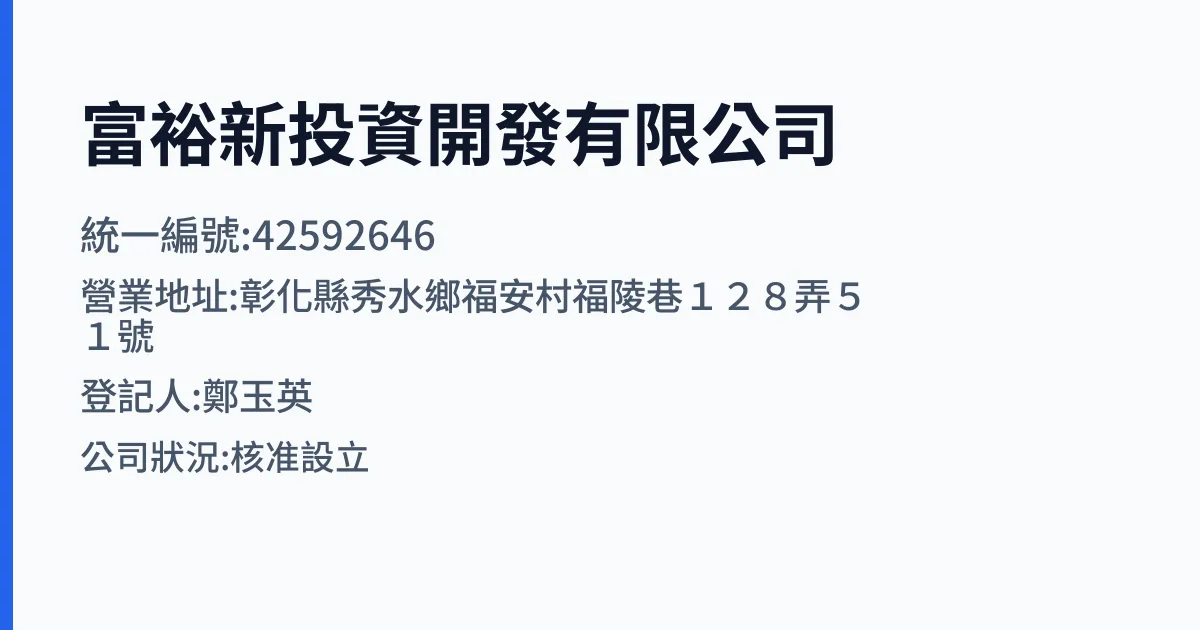 富裕新投資開發有限公司 - 統編 42592646(彰化縣) 公司登記資料與營業項目詳細圖表