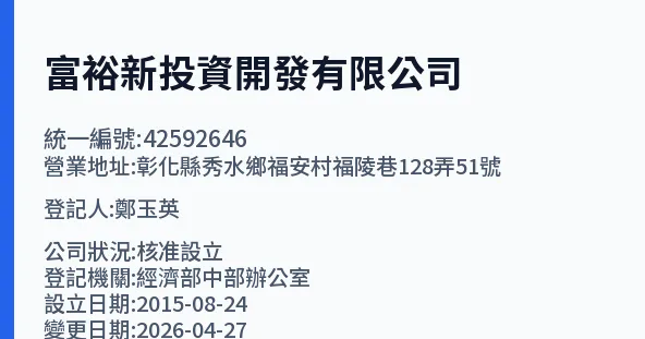 富裕新投資開發有限公司的照片-統編 42592646(彰化縣) 公司登記資料與營業項目詳細圖表