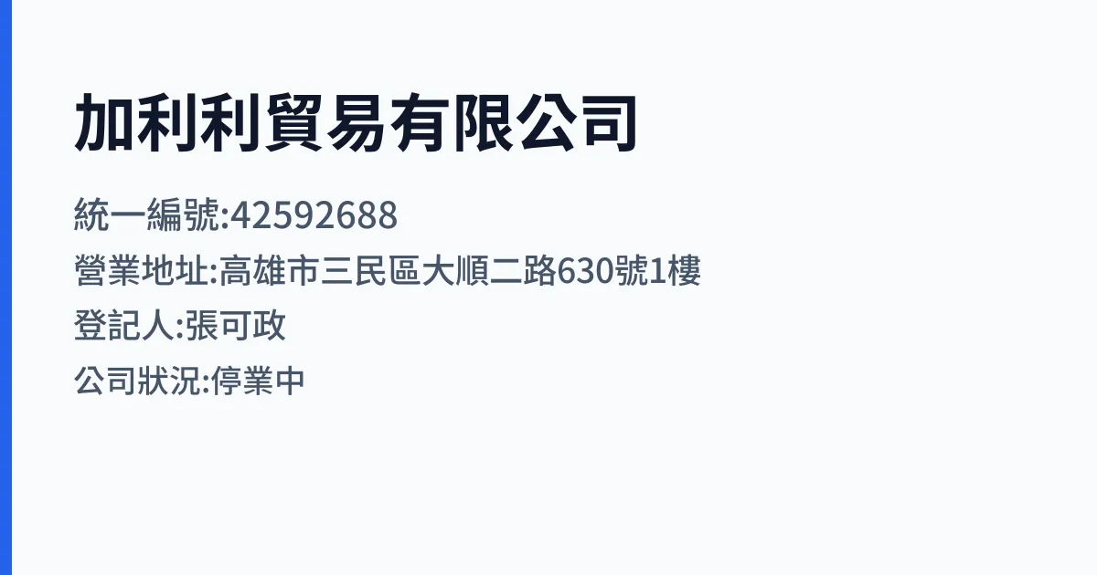 加利利貿易有限公司 - 統編 42592688(高雄市) 公司登記資料與營業項目詳細圖表