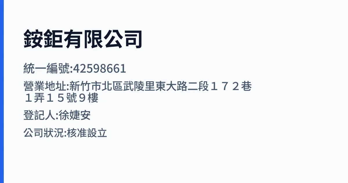 銨鉅有限公司 - 統編 42598661(新竹市) 公司登記資料與營業項目詳細圖表