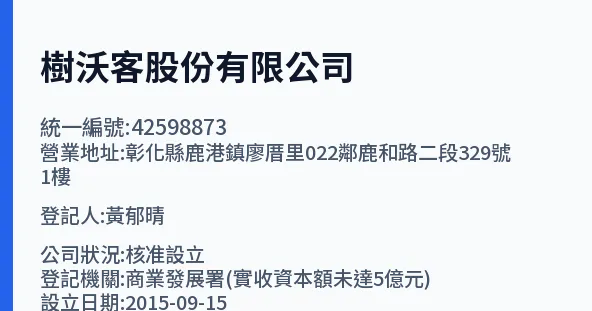 樹沃客股份有限公司的照片-統編 42598873(彰化縣) 公司登記資料與營業項目詳細圖表