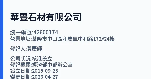 華豐石材有限公司的照片-統編 42600174(基隆市) 公司登記資料與營業項目詳細圖表