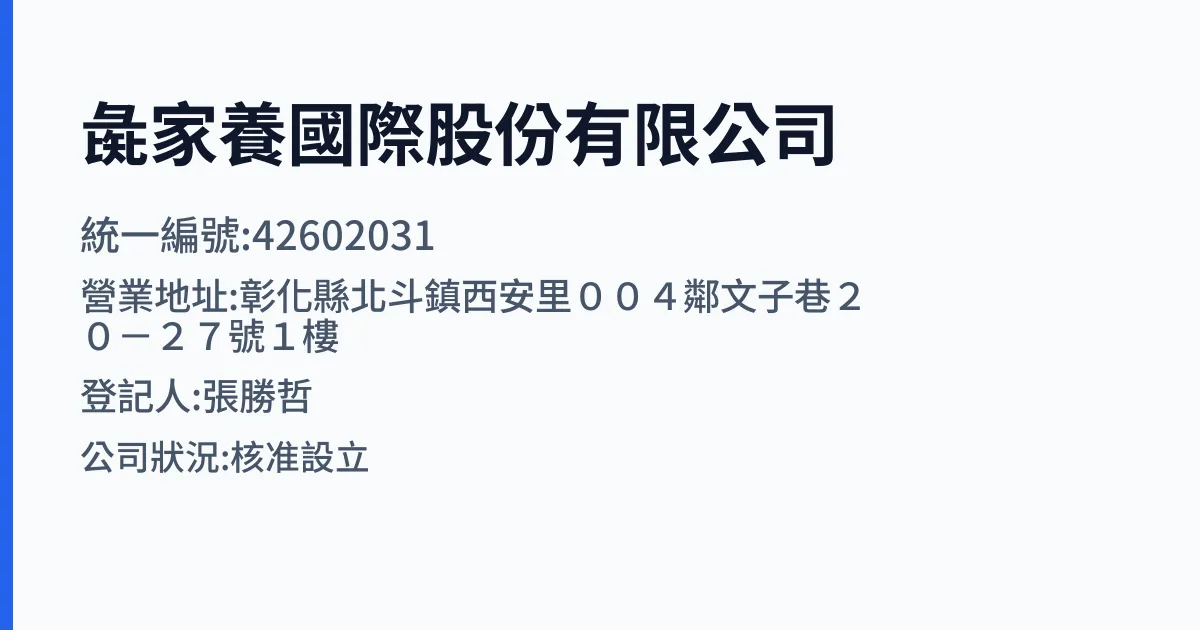 彘家養國際股份有限公司 - 統編 42602031(彰化縣) 公司登記資料與營業項目詳細圖表