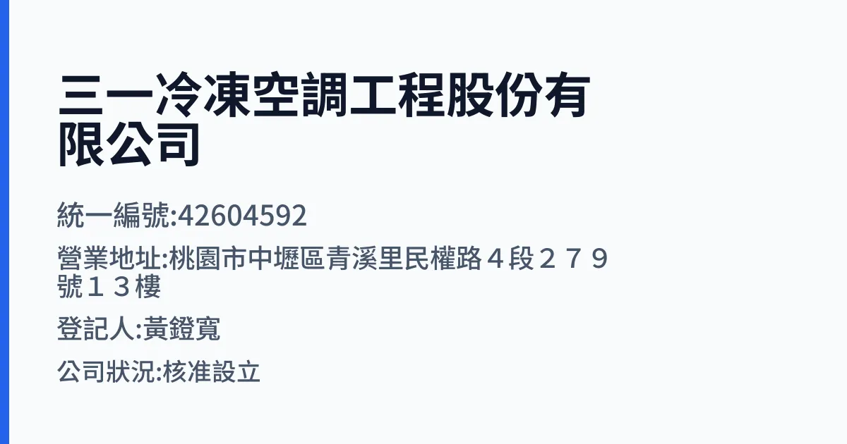 三一冷凍空調工程股份有限公司 - 統編 42604592(桃園市) 公司登記資料與營業項目詳細圖表