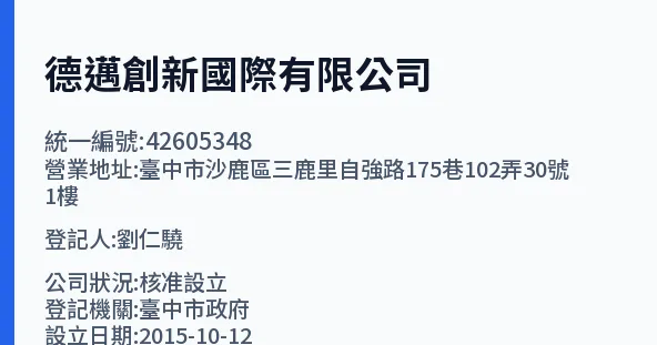 德邁創新國際有限公司的照片-統編 42605348(臺中市) 公司登記資料與營業項目詳細圖表