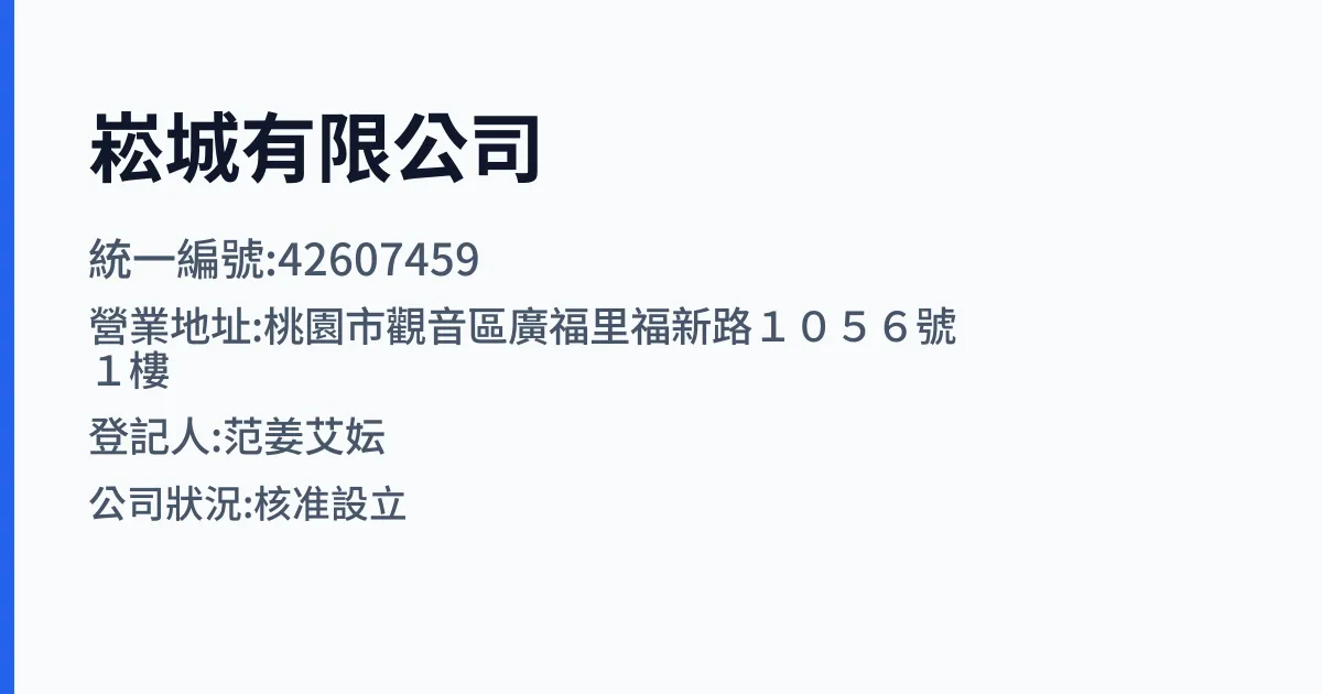 崧城有限公司 - 統編 42607459(桃園市) 公司登記資料與營業項目詳細圖表
