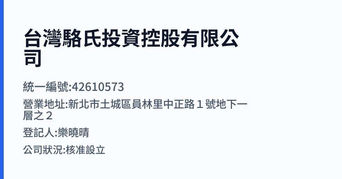 台灣駱氏投資控股有限公司 - 統編 42610573（臺北市） 公司登記資料與營業項目詳細圖表