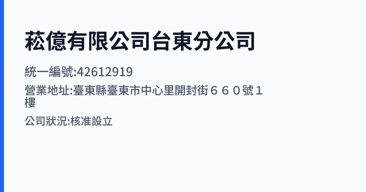 菘億有限公司台東分公司 - 統編 42612919(臺東縣) 公司登記資料與營業項目詳細圖表