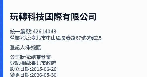 玩轉科技國際有限公司的照片-統編 42614043(臺北市) 公司登記資料與營業項目詳細圖表