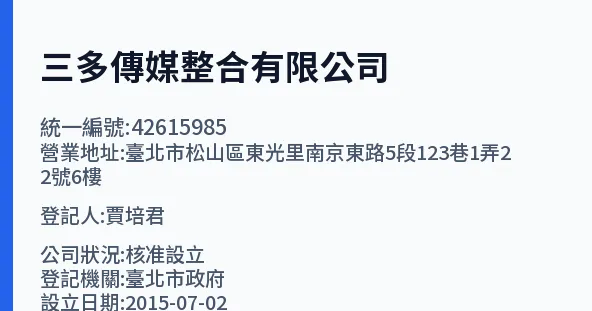 三多傳媒整合有限公司的照片-統編 42615985(臺北市) 公司登記資料與營業項目詳細圖表