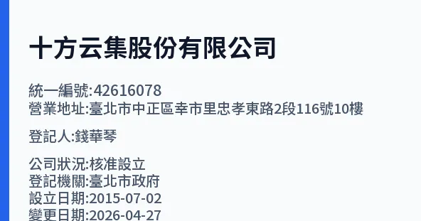十方云集股份有限公司的照片-統編 42616078(臺北市) 公司登記資料與營業項目詳細圖表