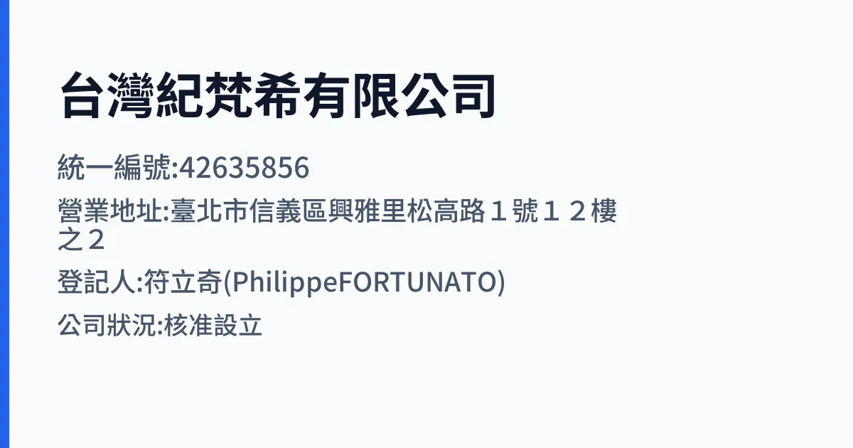 台灣紀梵希有限公司 - 統編 42635856(臺北市) 公司登記資料與營業項目詳細圖表